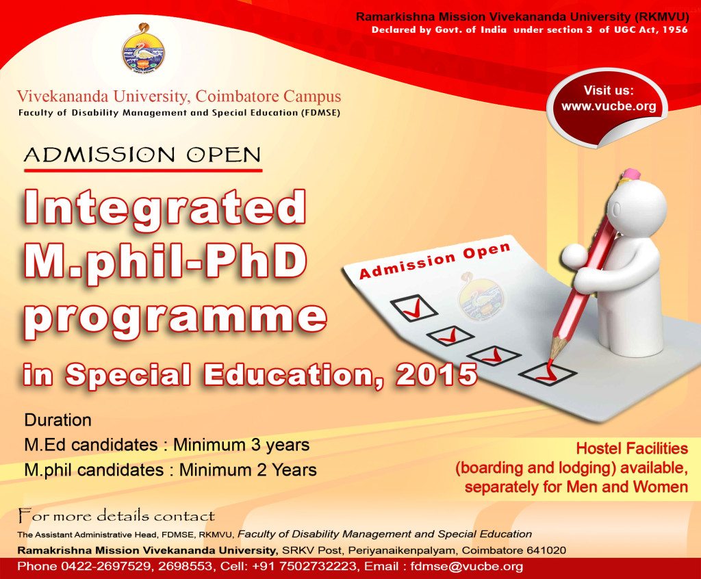 Admission Notice : Integrated M.phil-PhD programme in Special Education ...